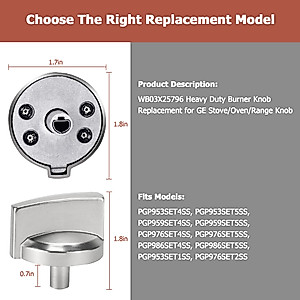 Funmit 5 Pack WB03X25796 Heavy Duty Burner Knob Exact Compatible with General Electric(GE) Stove Range Replaces AP5986232 WB03T10326 PS11721433 B071RXPPGF 4362262 Cooktop, Silver