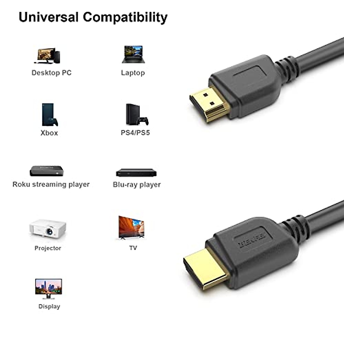 BENFEI HDMI to HDMI Cable, 4K@60Hz High Speed 6ft HDMI 2.0 Cable, 18Gbps, 4K HDR, 3D, 2160P, 1080P, Ethernet, Audio Return(ARC) Compatible with UHD TV, Blu-ray, Xbox, PS4, PS3, PC - 6 ft