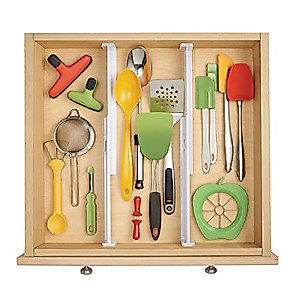 mDesign Expandable Kitchen Drawer Divider with Foam Ends, Adjustable Drawer Dividers with Strong Secure Hold, Dividers Lock in Place to Organize Drawers - Ligne Collection - 8 Pack - White