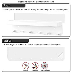 Vaohai Key Holder for Wall with Shelf, 6 Hooks Key and Mail Holder Wall Mount, Key Rack for Wall Adhesive, Stainless Steel Key Hooks Decorative, White