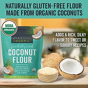 Viva Naturals Organic Coconut Flour (4 lbs) - Gluten Free Flour Substitute for Keto, Paleo and Vegan Baking, Low Fat and Fiber-Rich Coconut Baking Flour, Non-GMO, Unbleached and Unrefined, 1.81 kg