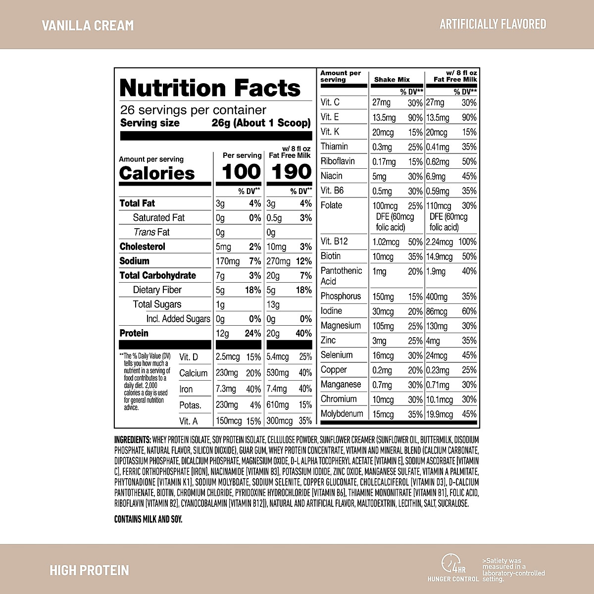 SlimFast High Protein Meal Replacement Powder, 26 Servings, Advanced Nutrition Smoothie Mix with Vitamin and Mineral Blend, Gluten Free, Vanilla Cream, 1.53 Pounds