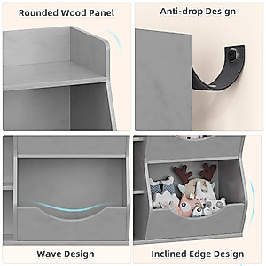 IDEALHOUSE 5-Cubby Kids Bookshelf and Bookcase for Storage Books and Toys, Toy Storage Organizer for Boys and Girls, Multi Shelf for Playroom, Bedroom, Nursery and Kid's Room (Grey)