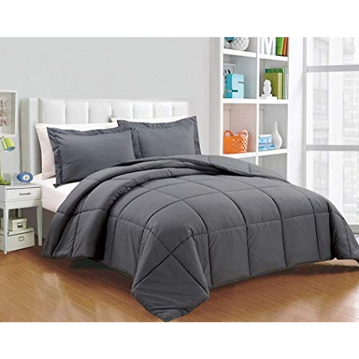 Chezmoi Collection 3-Piece Down Alternative Comforter Set (Queen, Gray)