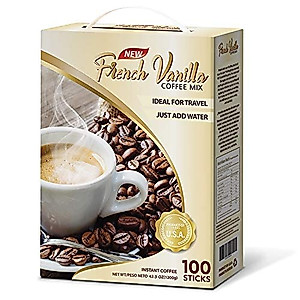 Café Mazel Instant Coffee - French Vanilla, Instant Coffee Mix, 3 in 1 Instant Coffee, 100 Sticks
