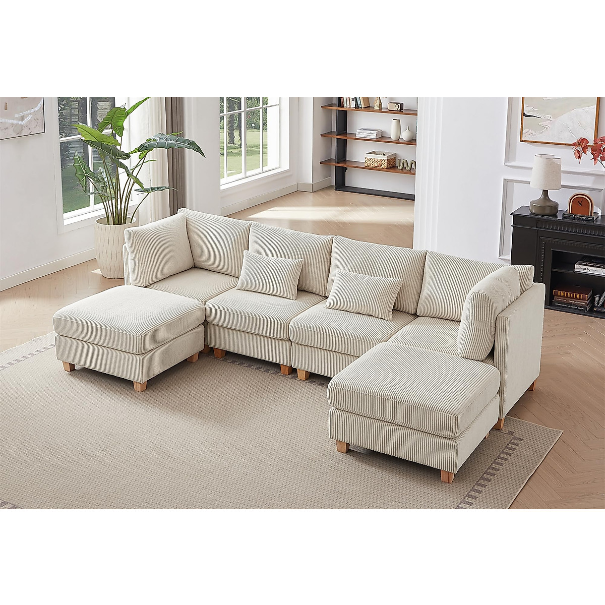 FREEHOMAE Sectional Sofa Couch,Modular Sectional Sofa,Sectional Couches for Living Room,Cloud Couch,L Shaped Couch with Removable Ottomans.（4Seat+2 Ottoman-White）