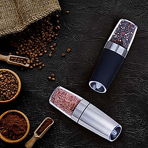 Sunbag Electric Gravity Salt and Pepper Mill,Battery Operated Automatic Salt and Pepper Mill - Blue LED Light,Adjustable Coarseness,One Handed Operation