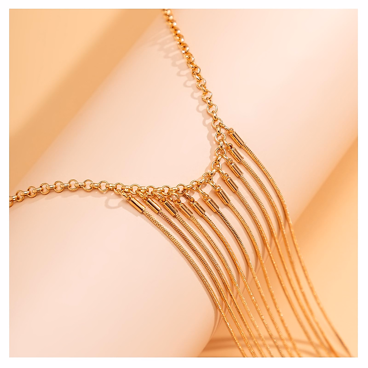 Summer Multi-layer Harness Chest Body Chain Metal Tassel Shoulder Body Chain Bikini Beach Bra Body Chain Bridal Wedding Back Chain Necklace Jewelry for Women