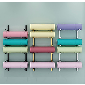 LHRUI Yoga Mat Holder Yoga Mat Rack Wall Mount Exercise Mats Storage Holder, Gym Studio Bedroom Garage Iron Foam Roller Racks, Including All Mounting Accessories (Color : Gold)