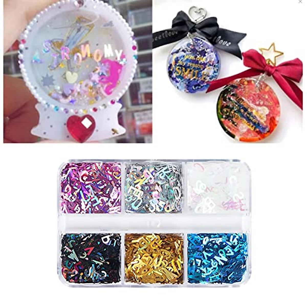 Diarypiece English Letters Glitter Sequins Flakes, Resin UV Epoxy Mold Fillings, for Nail Art Crafts Jewelry Making