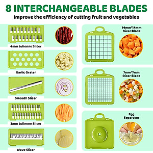 Pro Food Chopper, Multifunctional 12 in 1, Vegetable Chopper, Veggie Chopper with 8 blades, Kitchen Vegetable Slicer Dicer Cutter, Veggie Chopper with Container, Vegetable Cutter, Includes 3 Bonus