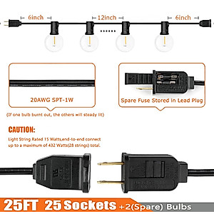 Abeja 25 Feet Outdoor String Lights G40 Led Globe Patio Lights with 25 Shatterproof Bulbs (2 Spare), LED String Lights Commercial Grade Waterproof Backyard Lights for Outside Porch Bistro, Black Wire