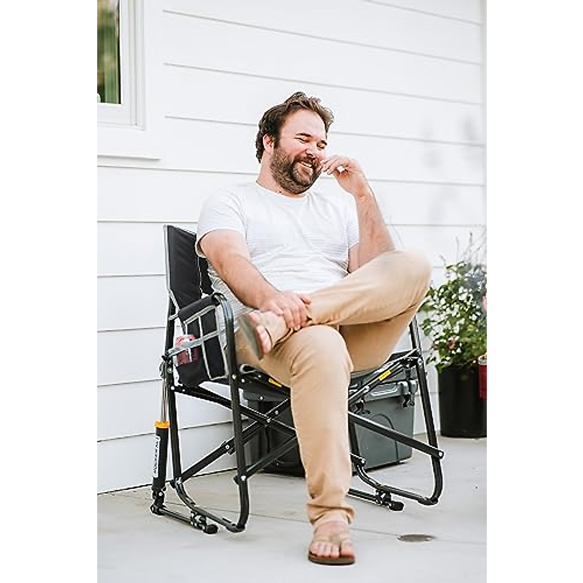 TAKTOP Outdoor Freestyle Rocker XL Folding Rocking Camping Chair with Carry Bag and Cup Holder for Patio, Garden, Lawn, Supports up to 300 lbs, Gray