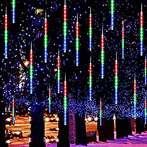 Meteor Shower Rain Light 50cm 10 Tubes 480 LED Waterproof Icicle Falling Snowfall Lights Icicle Raindrop for Home Decor Wedding Garden, Multicolor