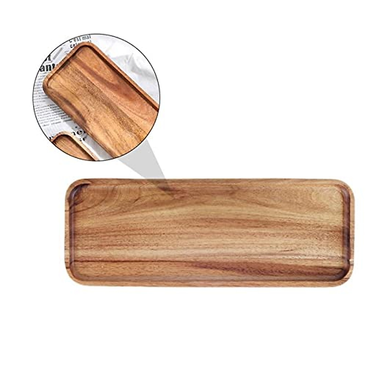 GEEKLLS Breakfast Tray Acacia Wood Serving Tray Square Rectangle Breakfast Sushi Snack Handle with Easy Cake Plate Bread Dessert Grooved Carry