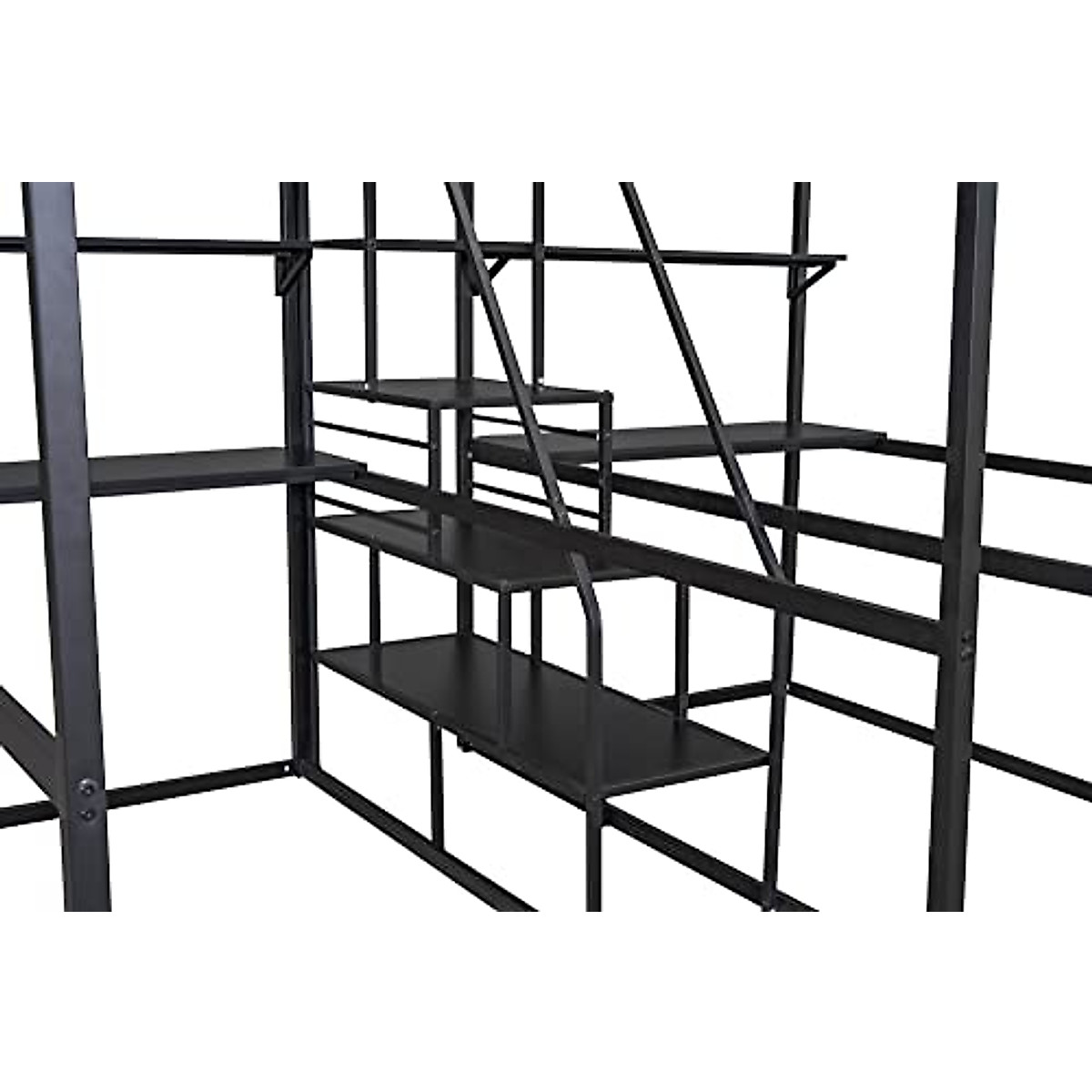 Harper & Bright Designs Double Loft Bed with Desk, Twin & Twin Size Loft Bed with Stairs and Storage Shelves, Twin Over Twin Metal Bunk Bed Frame for Kids Teens Adults, Black