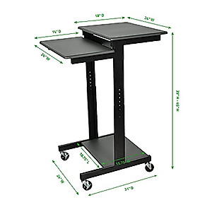 Luxor Adjustable Height Multipurpose Lightweight Rolling Presentation Workstation with 3 Shelves - Black, Perfect for School, Classroom, Office and More