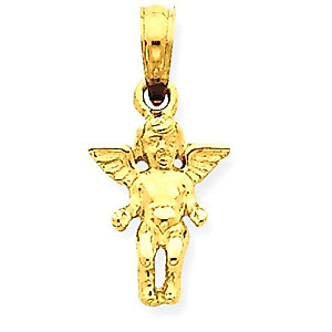 IceCarats 14K Yellow Gold Small Guardian Angel Necklace Protect Us Cherub Pendant Religious Charm 19mm x 9mm Only