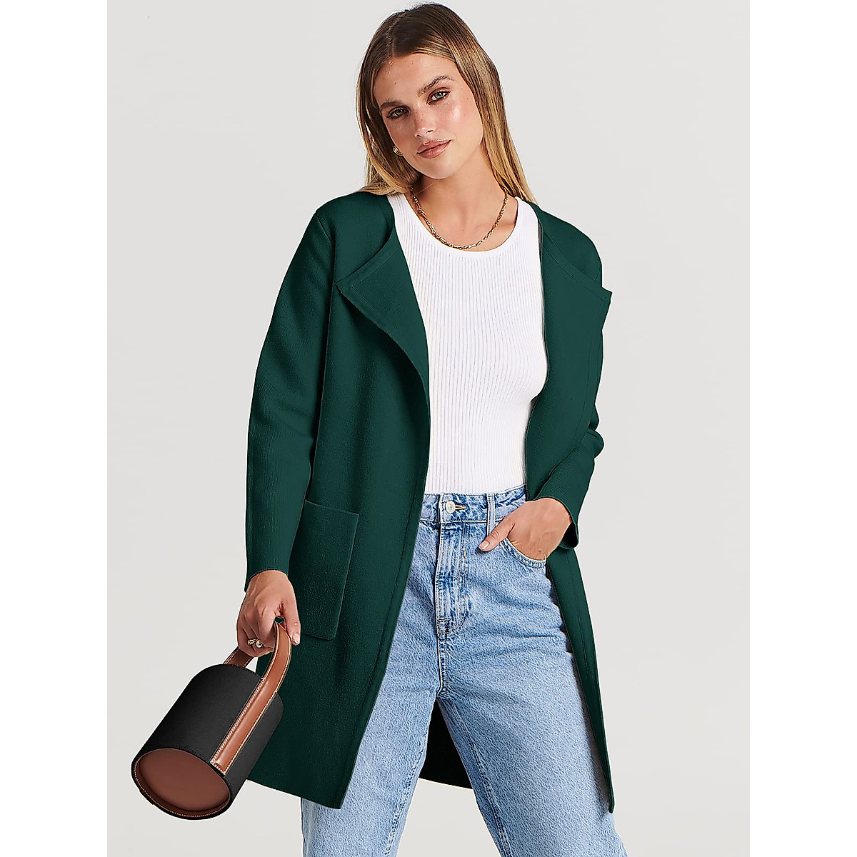 ANRABESS Women's Open Front Knit Lightweight Cardigan Casual Long Coatigan Sweater Lady Jacket Coat 2025 Fall Outerwear Opal Green Large