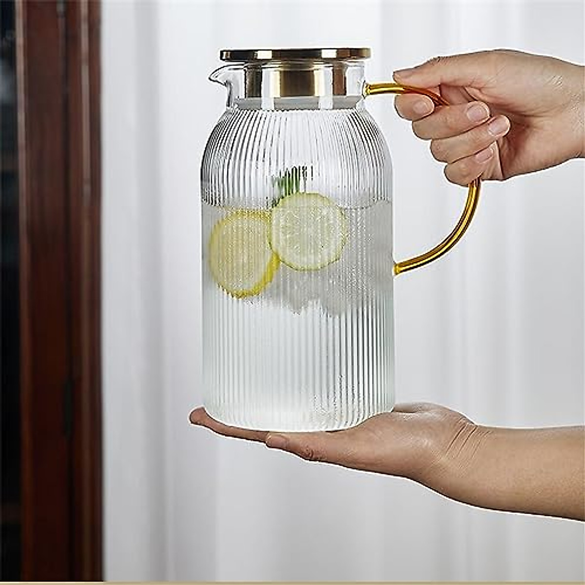 ZYJBM Clear Kettle Vertical Striated Teapot High-capacity Kettle Heat-Resistant Glass Bottle with Cup and Cup Holder