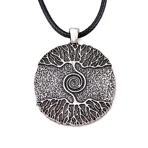 HAQUIL Yggdrasil Necklace, Viking Norse Tree of Life Medallion Pendant, Faux Leather Cord, Norse Jewelry Gift