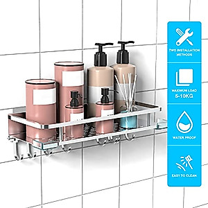 Shower Caddy Bathroom Shower Organizer No Drilling/Drilling Install Shower Shelf for Inside Shower with 8 Hooks Detachable Wall Mounted Shower Shelves for Dorm Bathroom Toilet Kitchen Storage