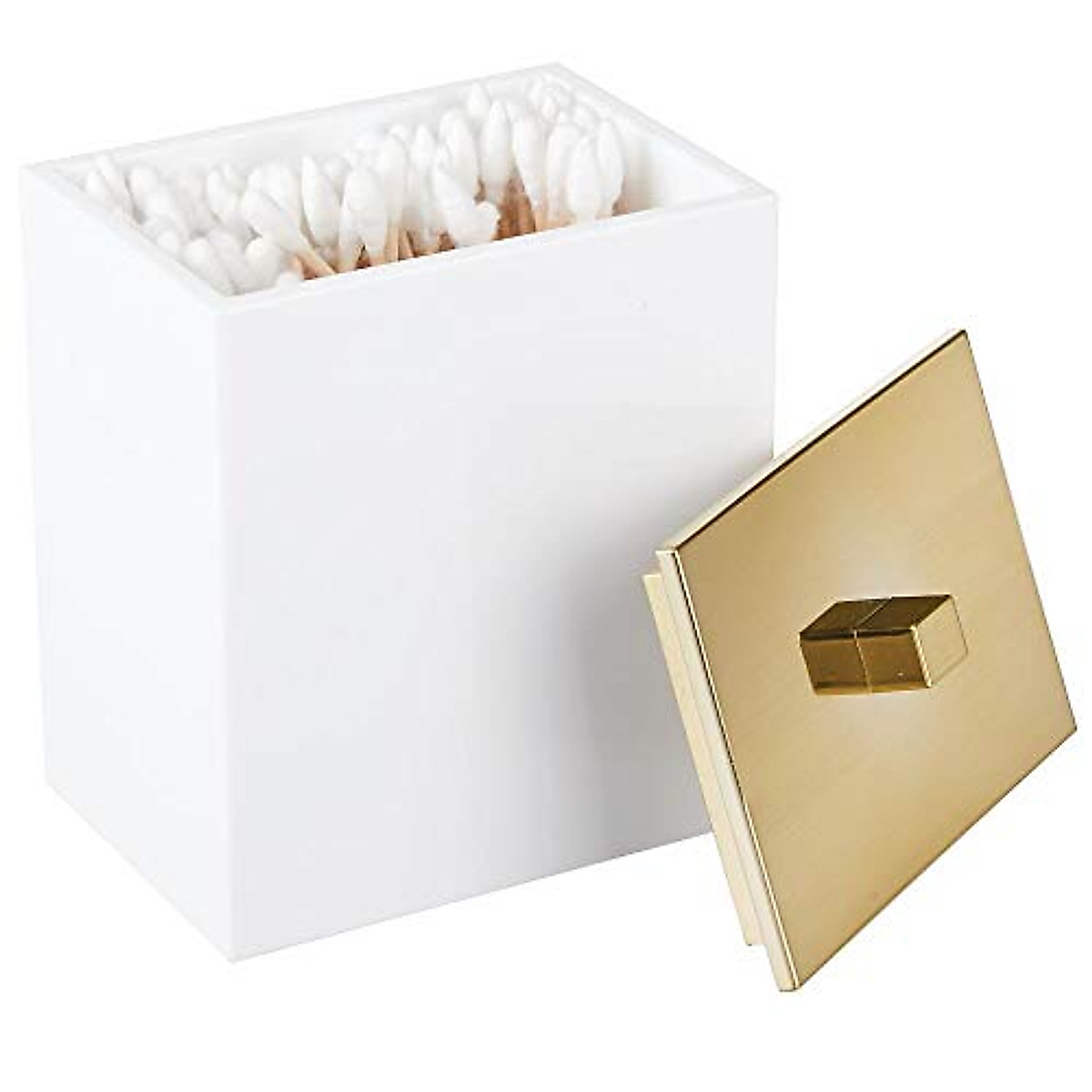 mDesign Plastic Rectangle Apothecary Canister - Organizer for Bathroom Vanity Countertop Shelf Decor - Holds Cotton Swabs, Soap, Makeup, Bath Salts - Lumiere Collection - 2 Pack - White/Soft Brass