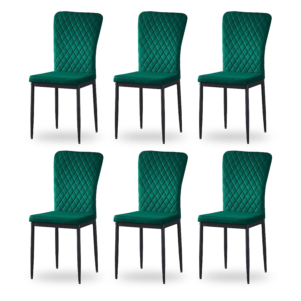 FENZARD Set of 6 Living Room Chairs Dining Chairs with Velvet, High Back, Metal Frame and Modern Lattice Design for Living Room, Dining Room,Green