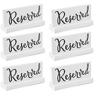 Darware Wooden Reserved Signs for Tables (6-Pack, White); Rustic Real Table Signs with Sign Holders for Weddings, Special Events, and Restaurant Use