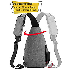 Srekky Sling Bag for Men, Crossbody Sling Backpack Travel Hiking with Detachable Bag (15.3x8.3x2.7inch)(Grey)