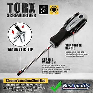 Torx Screwdriver Set of 16 - Magnetic Torx Bit Star Driver - Precision, Mini, Small, & Large Sizes - T3, T4, T5, T6, T7, T8, T9, T10, T15, T20, T25, T27, T30, T35, T40, and T50