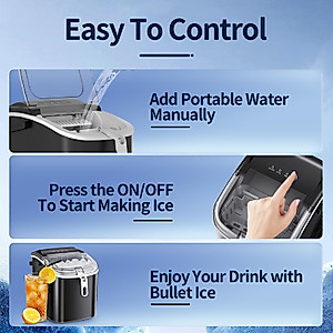 Ice Makers Countertop, Portable Ice Machine with Handles, Self-Cleaning Ice Makers with Basket and Scoop, 9 Cubes in 6 Mins, Bullet Ice Cubes, Suitable for Kitchen, Camping, Party Green