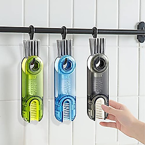 3 Pack 3 in 1 Multifunctional Gap Cleaning Brush Tiny Bottle Cup Lid Detail Brush Mini Crevice Cleaning Brush Multipurpose Straw Cleaner Brush for Home Kitchen Cleaning (Green)