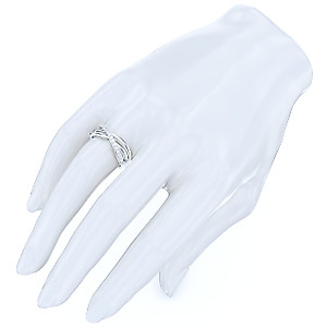 PRSTANI Sterling Silver X Shape One Row Simulated Round Brilliant Cut Diamonds Cross Two Split Shanks Wedding Ring (9)