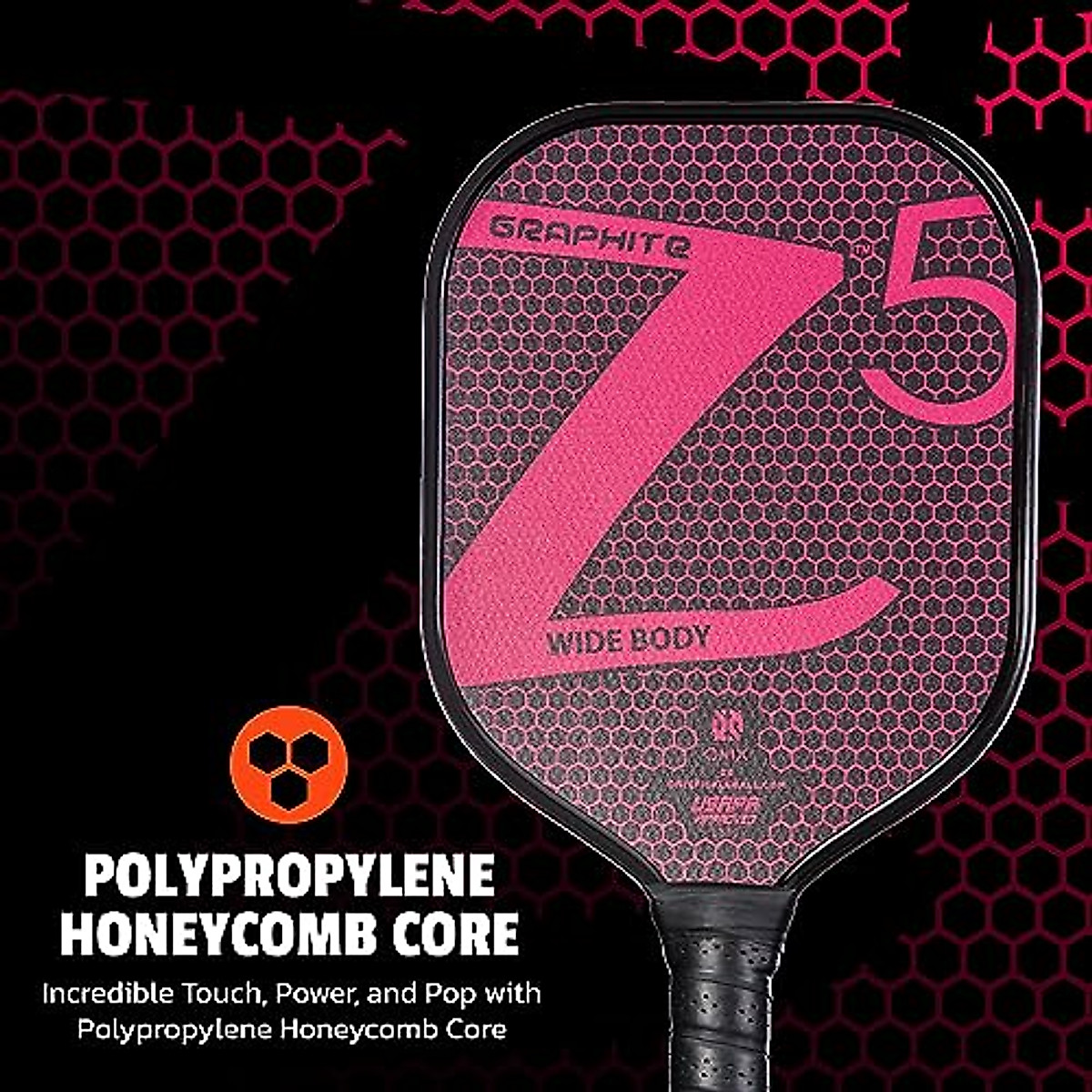ONIX Graphite Z5 Pickleball Paddle (Graphite Carbon Fiber Face with Rough Texture Surface, Cushion Comfort Grip and Nomex Honeycomb Core for Touch, Control, and Power), Pink