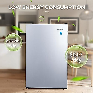 Upstreman 4.5 Cu.Ft Mini Fridge with Freezer, Single Door Small Refrigerator, Adjustable Thermostat, Low noise, Energy-efficient, Compact Refrigerator for Dorm, Office, Bedroom, Silver-SR45