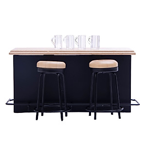 SUCCUNA Dollhouse Furniture Mini Wooden Pub Table Set Miniature Bar Counter Chairs with Tiny Wine Bottle Magazine for Home Desktop Craft Decor Props