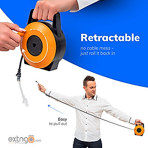 Retractable Network Cable Extender, 50 Ft (15 Meter) CAT 6 Ethernet Cable Flat-Portable 1Gbps Data Speed-Swiftly Setup Temp Networks-Cascadable Male-Female RJ45 Connector-UTP Cable Reel
