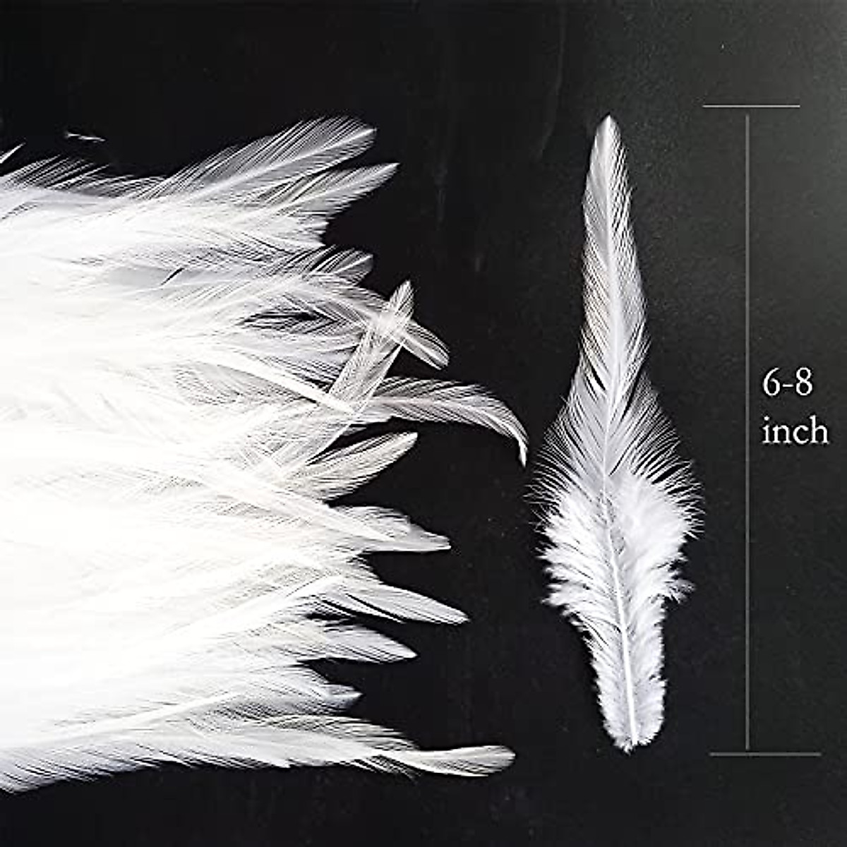Happy Feather 100PCS Saddle Hackle Rooster Feather for Crafts, 5-7 inch Natural Pheasant Neck Feathers DIY Pendant Earrings Dream Catcher-White