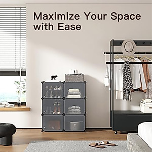 Cuzdeco Shoe Organizer Cabient, 6 Cube 12 Tiers Shoe Rack with Door, 24 Pairs Plastic Shoes Storage Cabinet Expandable Free Standing Shoe Rack, for Closet Entryway Hallway Bedroom, Black