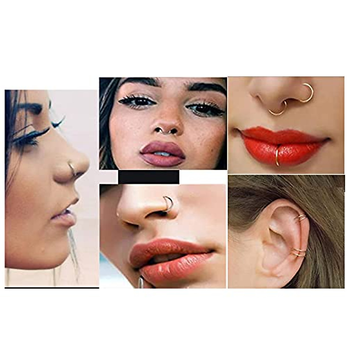 MeiziQL 3Pcs 20G Hinged Clicker Nose Ring Hoop, Stainless Steel, no gemstone