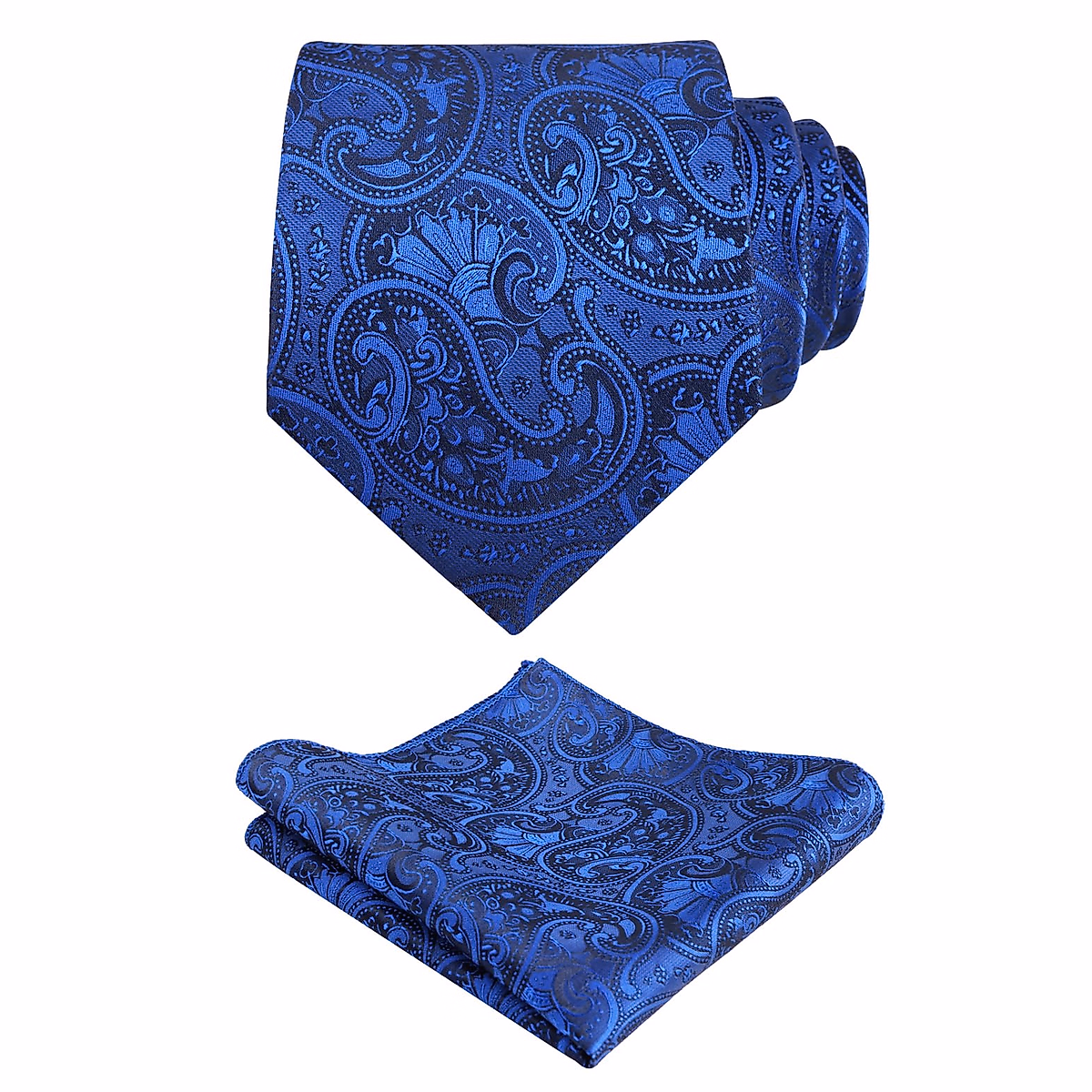 Alizeal Men Paisley Necktie and Handkerchief, Royal Blue