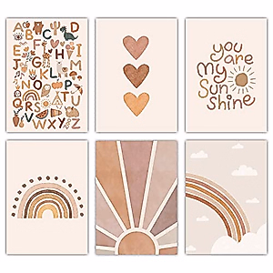 Canssape Set of 6 Baby Nursery Room Decor for Girl 8"x10" You Are My Sunshine Wall Decor | Boho Rainbow Decor for Girls Bedroom | Alphabet Watercolor Kids Wall Decor Nursery Wall Art Prints (Unframed)