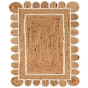 Scallop Pattern Jute Bohemian Area Rug (Off White, 2'x3')