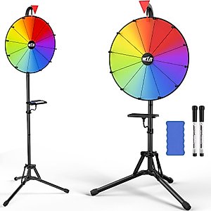 ORWOD 16 Inch Prize Wheel - Spinning Wheel with Folding Tripod, Height Adjustable Wheel Spinner, 12 Color Slots Raffle Wheel with 2 Dry Erase Markers & Eraser for Carnival, Fortune Spinning Game