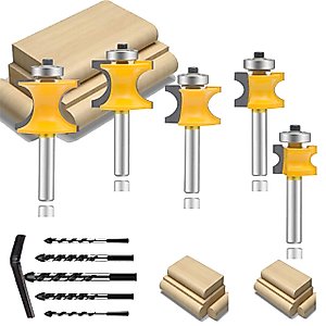 OLETBE Router Bits 1/4 Inch Shank Bullnose Bit 5PCS，Half Round Bearing Cabinet Shelf Door Edge Cutting Bits， Radius 1/8" 3/16" 1/4" 5/16" 3/8", Woodworking Milling Cutter CNC Tool(Panel)