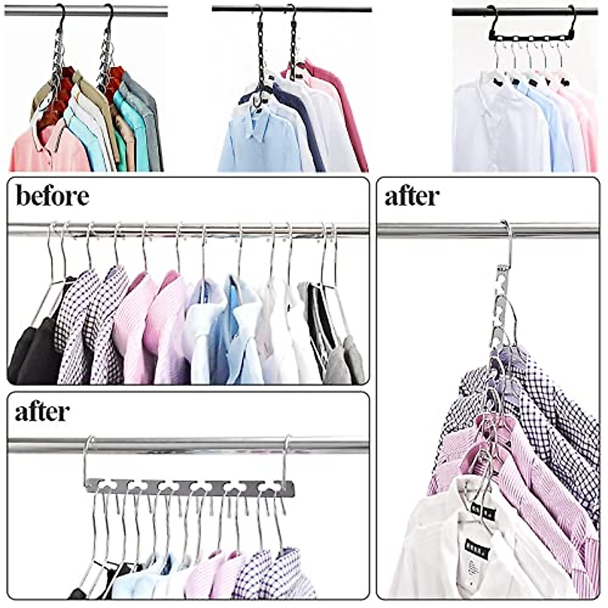 Space Saving Hangers Magic Hanger Closet Space Saver Organizers and Storage Wardrobe Space Saving Clothes Hangers Space Saving Hangers for Clothes Hanger Organizer (Black-Metal)