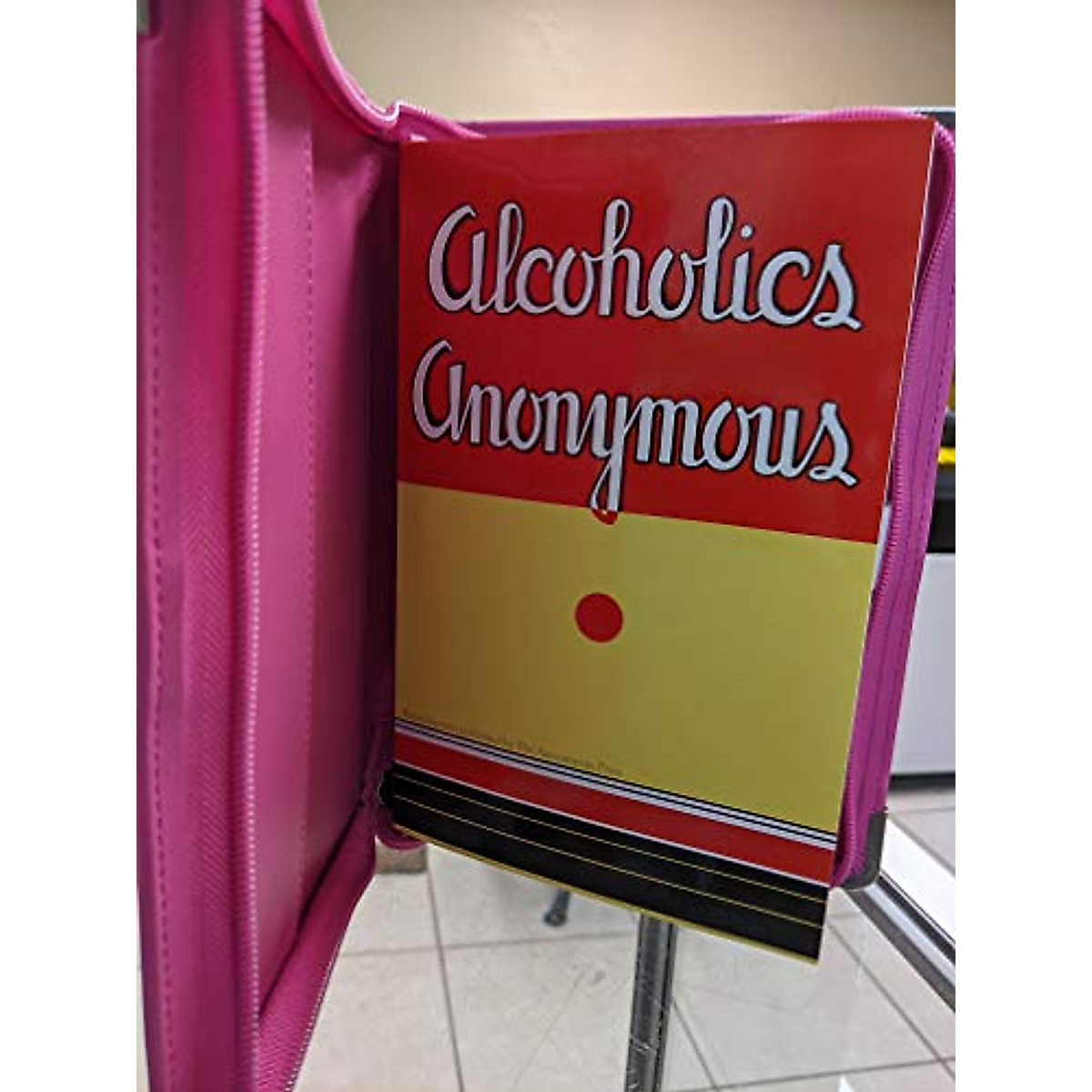 First Edition Softcover Reprint AA Big Book w/Pink Bookcover for Alcoholics Anonymous. You Get The Both AA Big Book 1st Edition Reprint and Pink Zip Up Bookcover.