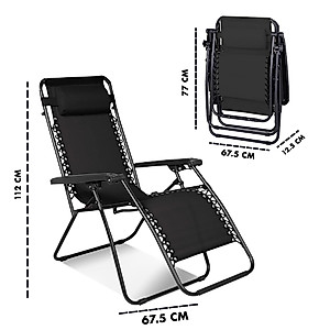 KEPLIN Zero Gravity Chairs Set of 2 with Canopy - Made of Textoline I Heavy Duty Lounger for Garden I Patio Sun Loungers I Folding Reclining Chairs (Black)