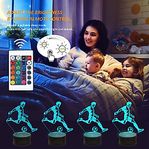 FULLOSUN Soccer Night Light, 3D Optical Illusion Lamp for Soccer Fan, Idea Birthday Xmas Gifts for Sport Fan Boys Girls with Remote Control 16 Color Change + Dim Function + 4 Flash Mode